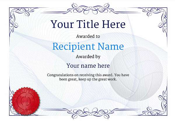 Free Volleyball Certificate Templates Add Printable Badges Medals