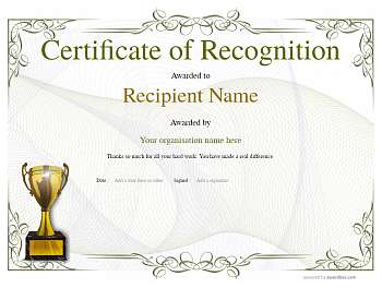 Free Certificate of Recognition templates. Easy online editing