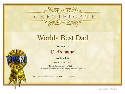 Worlds Best Dad Certificates - Use Free templates by Awardbox